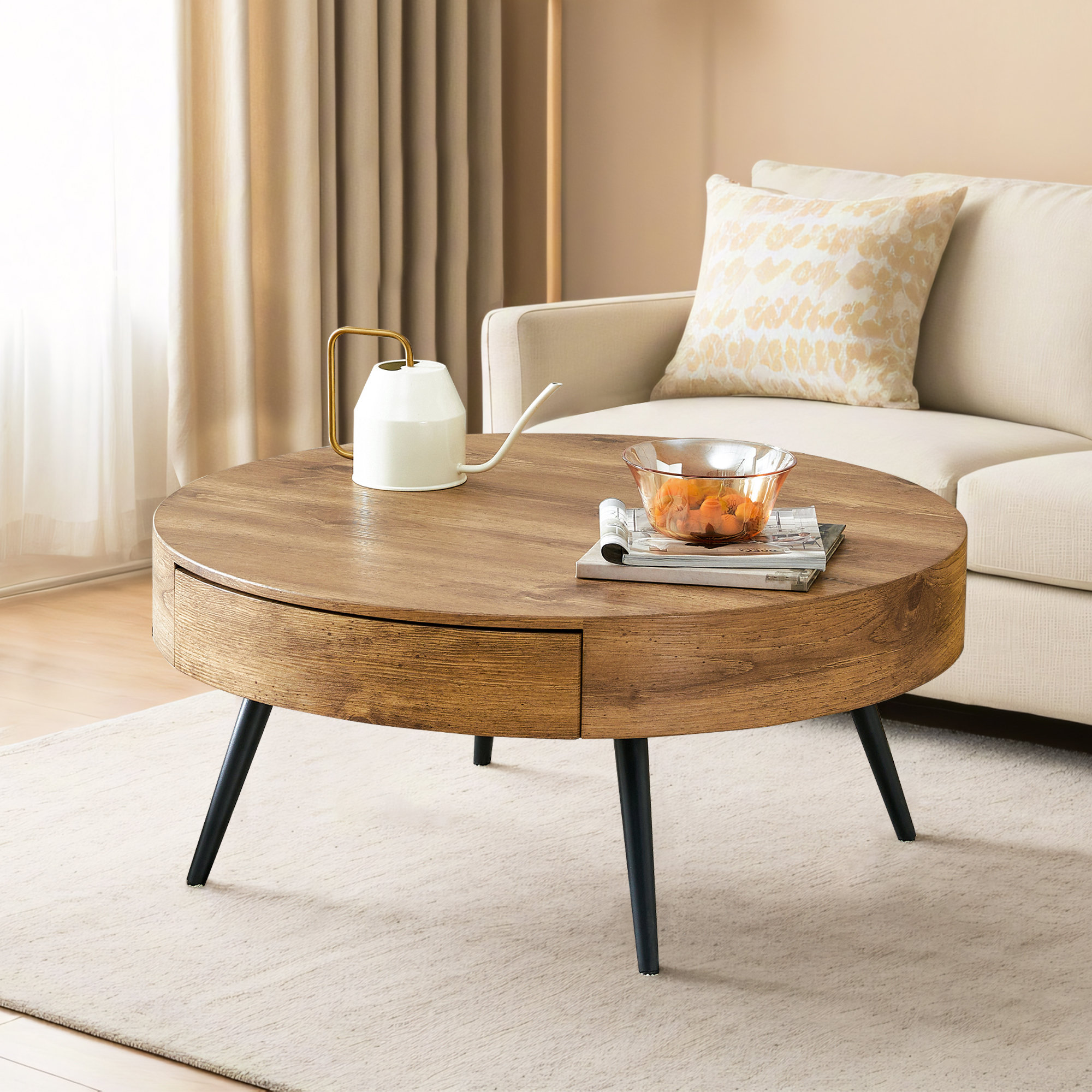 George Oliver 31.5" Coffee Table With Drawer, Small Round Tea Table | Wayfair